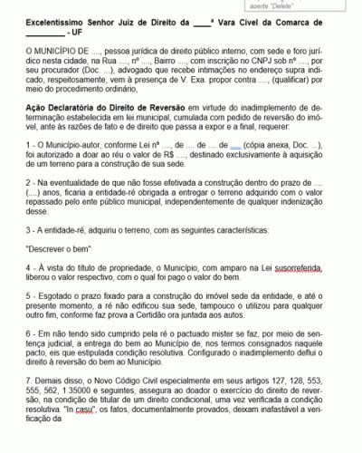 Referência para Petição Ação Declaratória do Direito de Reversão