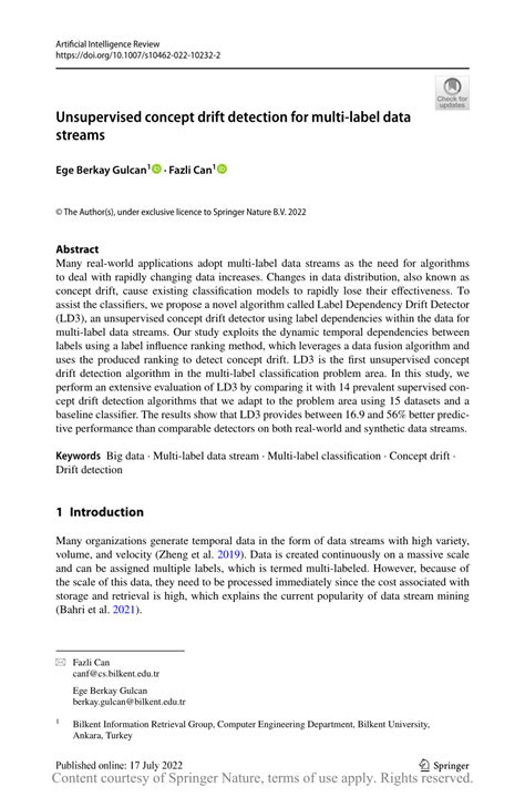 unsupervised concept drift detection for multi label data streams request pdf
