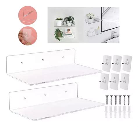 2 Pcs Estante De Pared Flotante De Acrílico Transparente MercadoLibre