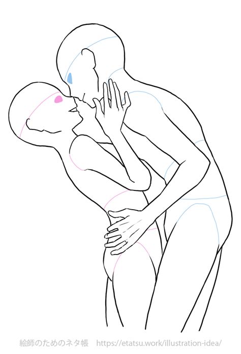 トレス素材男女カップルポーズ抱きしめられる7パターン 絵師のためのネタ帳