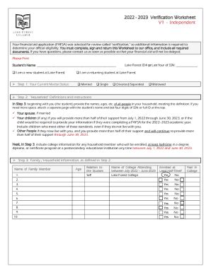 Fillable Online 2022 2023 FAFSA Verification Worksheet2022 2023 FAFSA