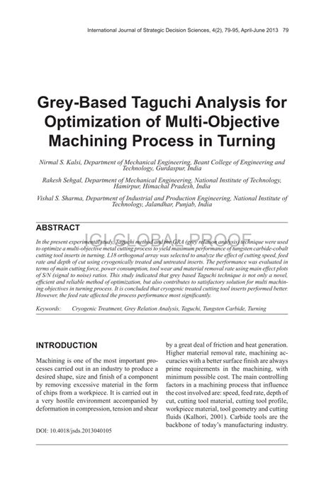pdf grey based taguchi analysis for optimization of multi objective machining process in turning