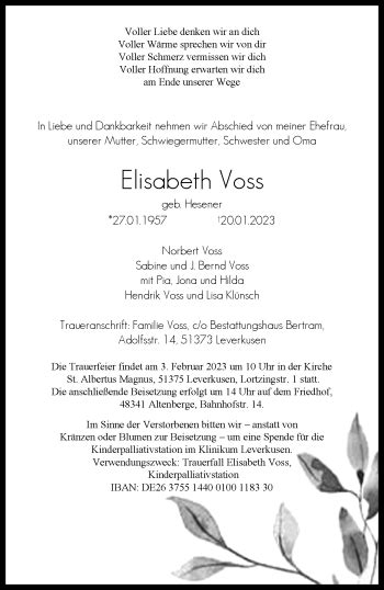Traueranzeigen Von Elisabeth Voss Trauer Ms