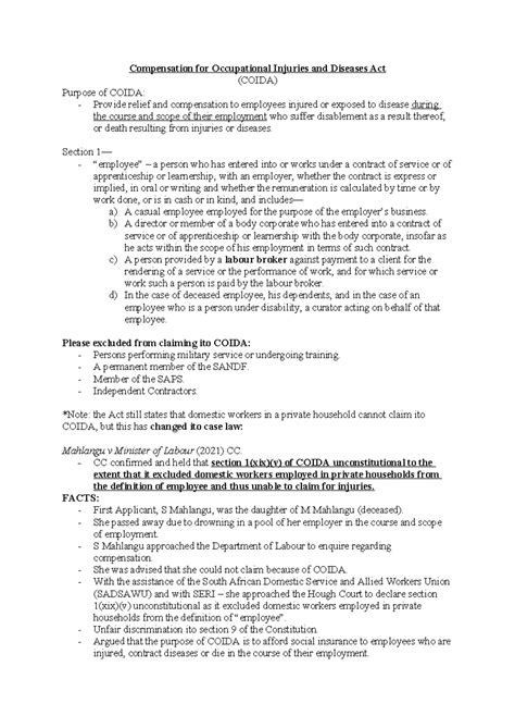 Compensation For Occupational Injuries And Diseases Act Compensation