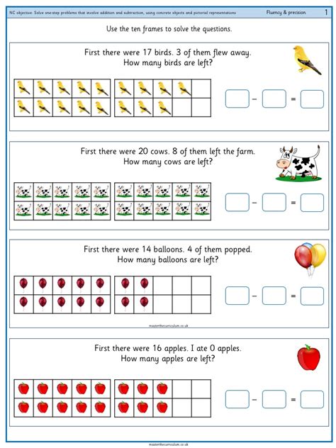 year 1 solve one step problems that involve addition and subtraction using concrete objects