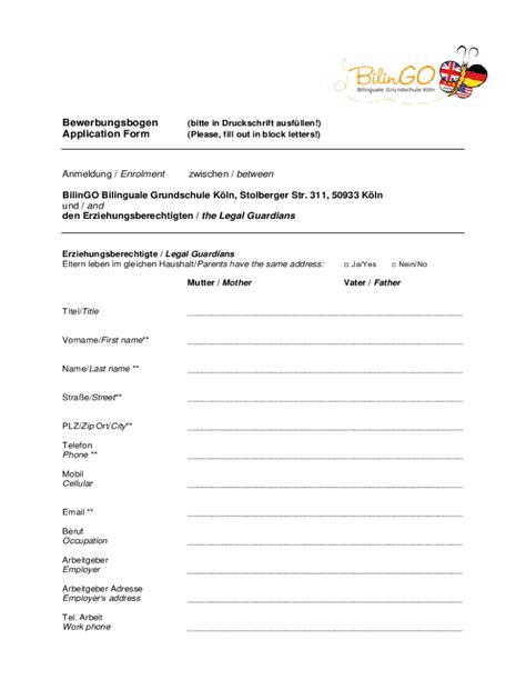 Fillable Online Bewerbungsbogen Bitte In Druckschrift Ausfllen Fax