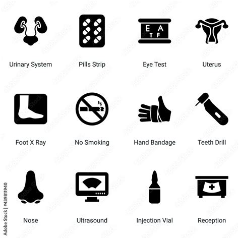 Set Of Hospital And Healthcare Icons In Glyphs Style Professionals And
