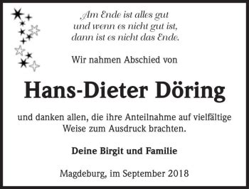 Traueranzeigen von Hans Dieter Döring abschied nehmen de