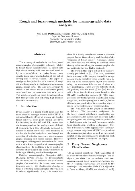pdf rough and fuzzy rough methods for mammographic data analysis richard jensen