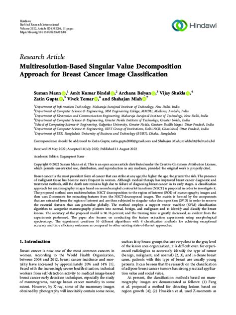 pdf multiresolution based singular value decomposition approach for breast cancer image