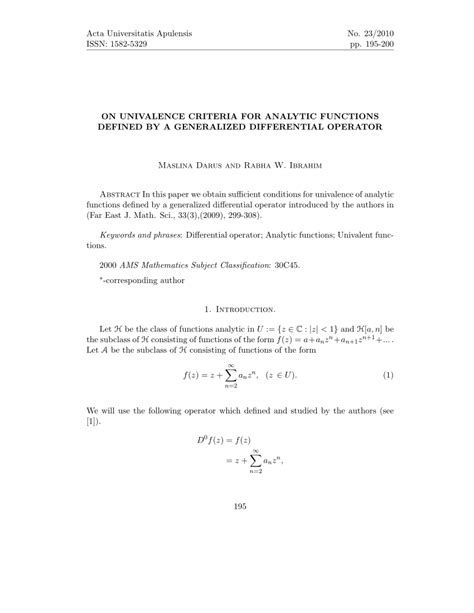 pdf on univalence criteria for analytic functions defined by a generalized differential operator