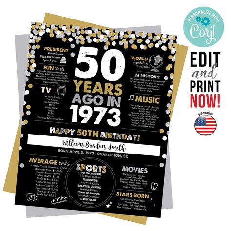 50th Birthday Poster 1973 50 Years Ago Poster 50 Years Ago Etsy