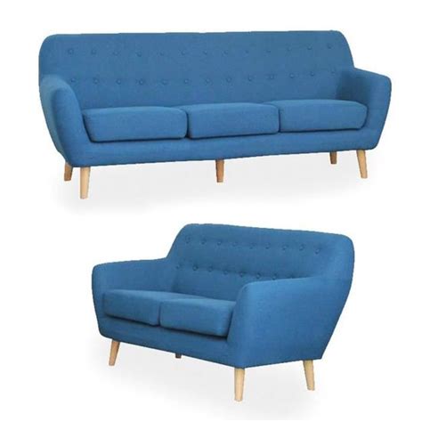 Ensemble canapé scandinave 3 2 places tissu bleu VIKY Cdiscount Maison