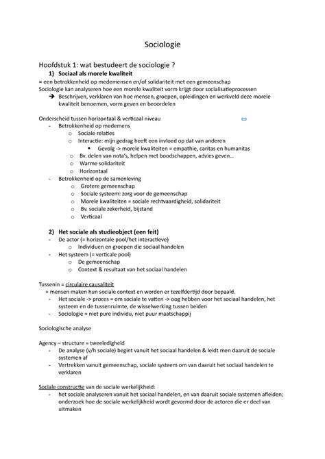 Samenvatting Sociologie Sociologie Hoofdstuk 1 Wat Bestudeert De