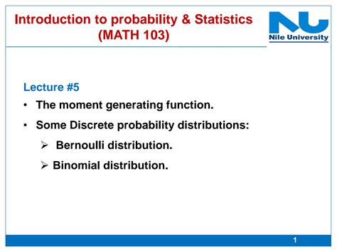solution nu math 206 lecture moment generating function bernoulli distribution binomial
