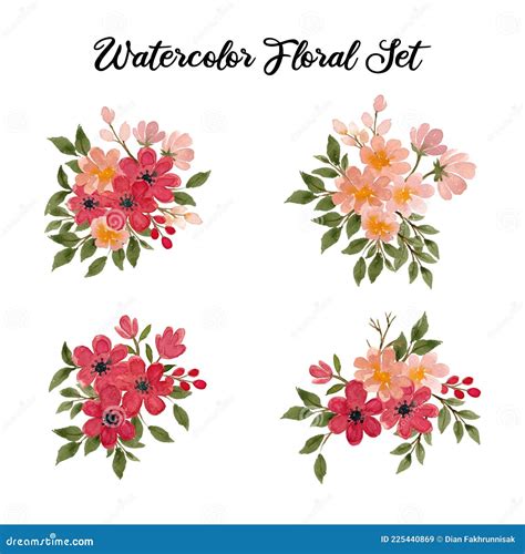 Soft Pastel Peach Watercolor Flower Arrangement Vector Set Stock Vector