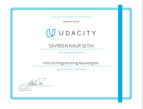 udacity verified certificate