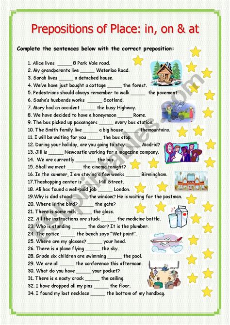 Esl Prepositions Of Place Worksheets