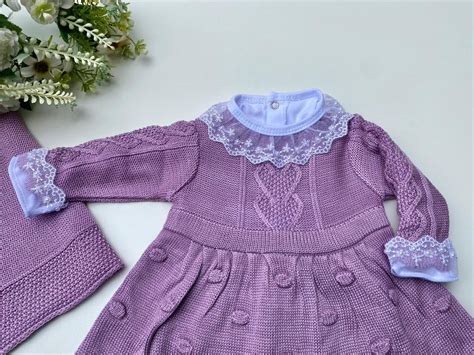 Saída de Maternidade Menina Lilás Vestido Tricot 4 Peças Elo7
