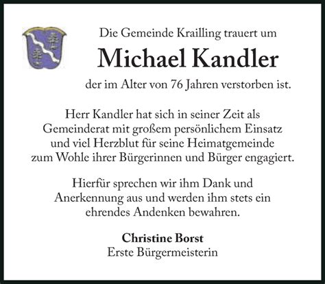 Traueranzeigen Von Michael Kandler SZ Gedenken De