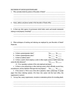 Fillable Online RECORDER OF DEEDS QUESTIONNAIRE Fax Email Print PdfFiller