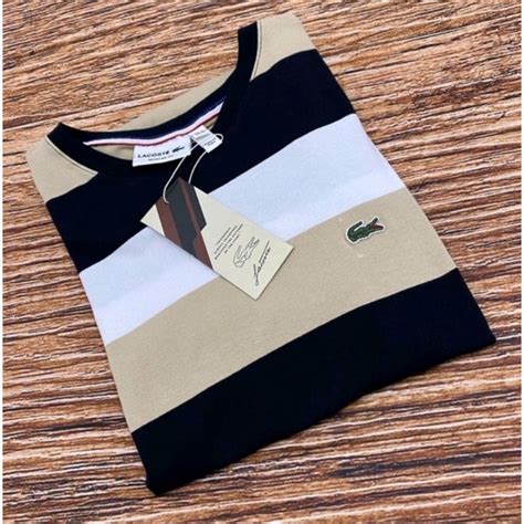 Camiseta Lacoste Listrada Malha Peruana Kit Pe As Shopee Brasil
