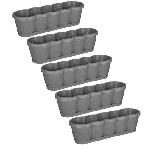 ZESTAW 5x DONICZKA PLASTIKOWA DONICA ANTRACYT 60CM SKRZYNKA BALKONOWA