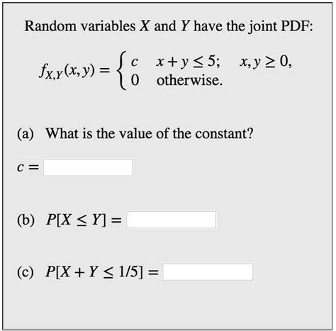 solved random variables x and y have the joint pdf 0