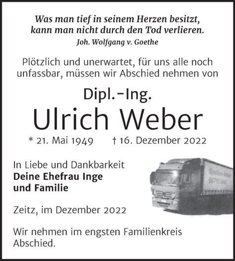 Traueranzeigen Von Ulrich Weber Abschied Nehmen De