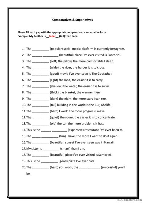 Comparatives Superlatives General English ESL Worksheets Pdf Doc