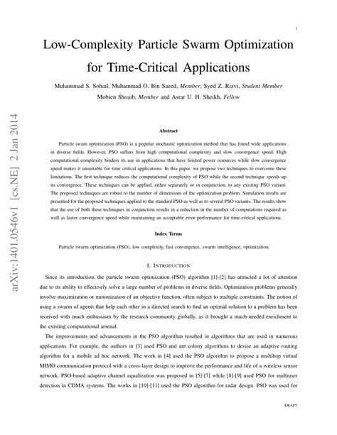 pdf low complexity particle swarm optimization for time critical applications