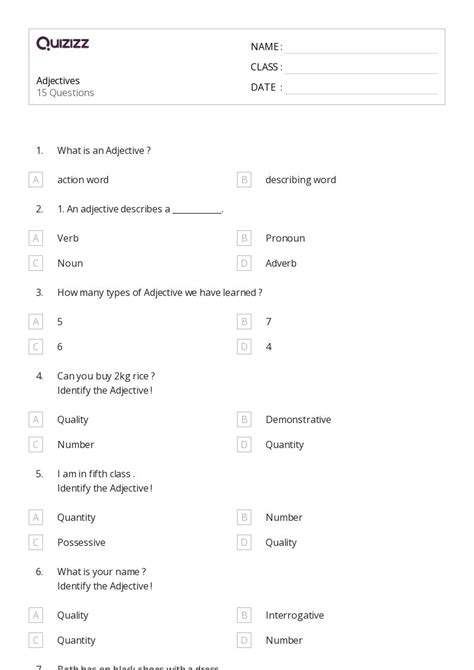 50 Adjectives Worksheets For 7th Class On Quizizz Free Printable