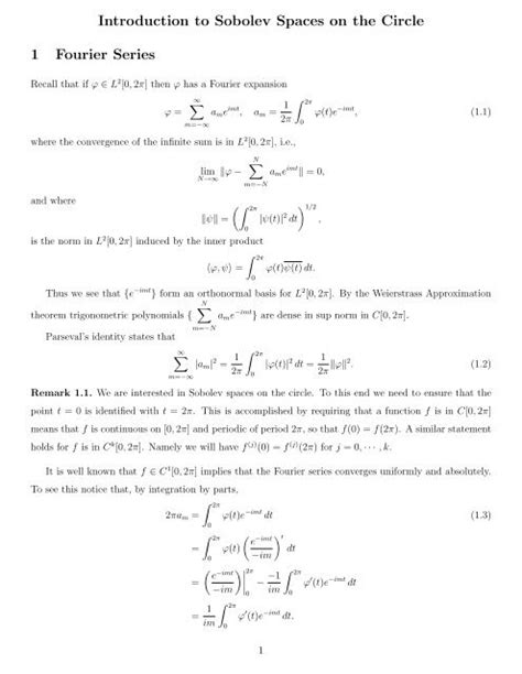 introduction to sobolev spaces on the circle 1 fourier series