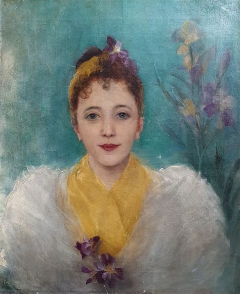 Proantic Portrait Of Woman With Flowers Art Nouveau Oil On Canvas Mon