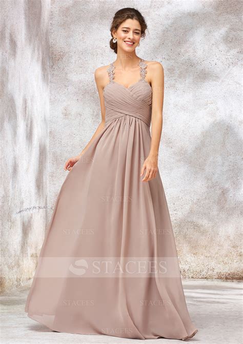 A Line Sweetheart Chiffon Long Floor Length Bridesmaid Dress With Lace