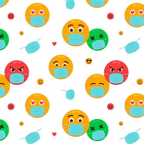 Płaska Konstrukcja Emoji Z Wzorem Maski Na Twarz Darmowy Wektor