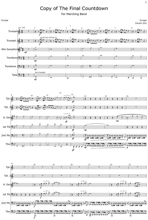 Copy Of The Final Countdown Sheet Music For Trumpet Alto Saxophone