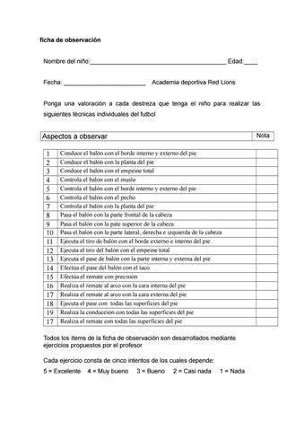 Ficha De Evaluacion Futbol By Victor Raul Blanco Ciudad Issuu