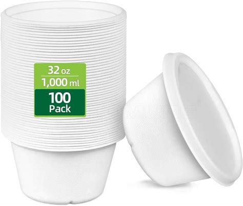 HOMURG 32oz Large Heavy Duty Paper Bowls With Lids Bulk 100 Pack