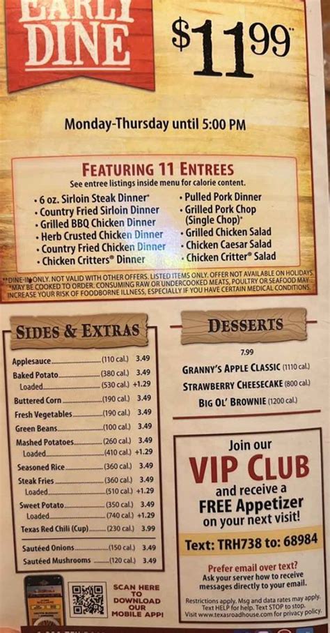 Menu For Texas Roadhouse 1421 W Sunset Rd Henderson 89015