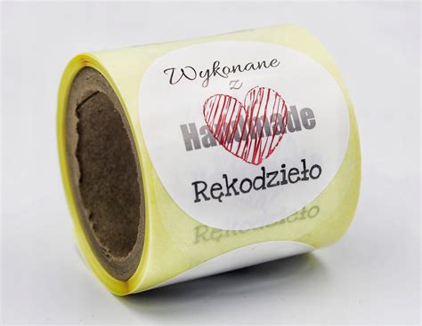 Naklejki Na Rolce WYKONANE Z SERCEM 5 Cm 100 Szt RN002100 Cena