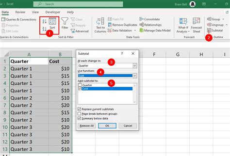 Insert Subtotals For A Range Of Data In Excel Brainbell