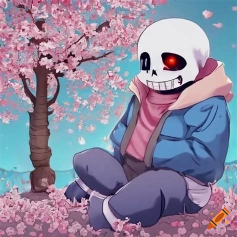 Sans From Undertale Sitting Under A Cherry Blossom Tree On Craiyon
