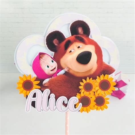 Topo De Bolo Marsha E O Urso 3 Anos Produtos Elo7