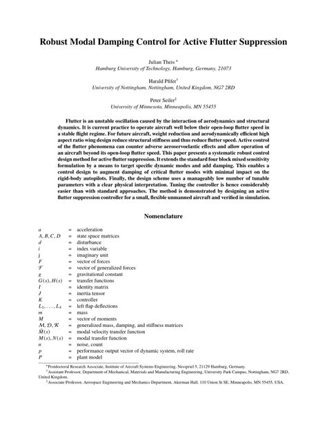 pdf robust modal damping control for active flutter suppression