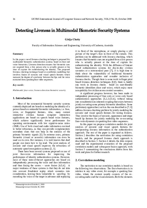 pdf detecting liveness in multimodal biometric security systems girija chetty