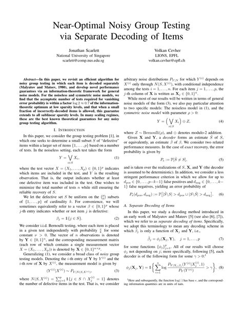 pdf near optimal noisy group testing via separate decoding of items