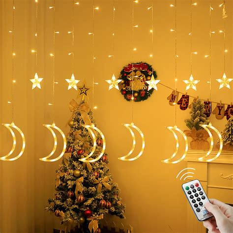 Rideau lumineux étoile lune 138 LED Guirlande Lumineuse 5 5M 8 Modes