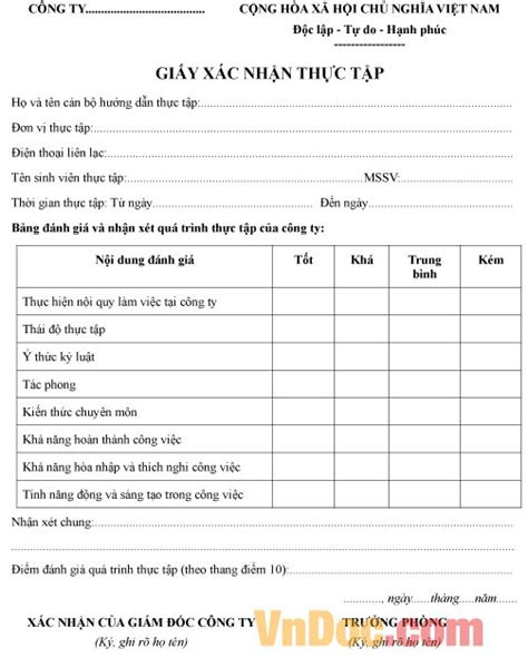 Giấy xác nhận thực tập Mẫu giấy xác nhận thực tập