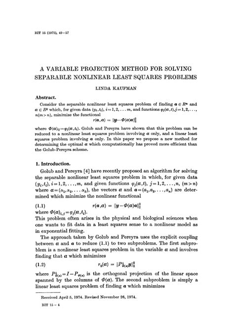 pdf a variable projection method for solving separable nonlinear least squares problems